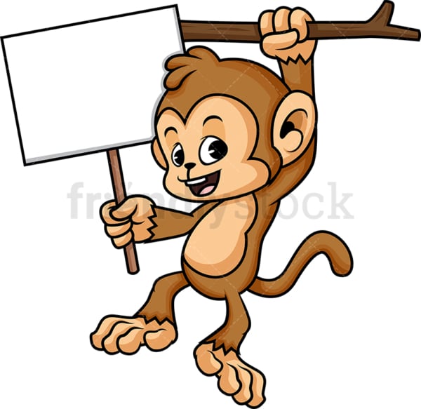 Monkey Holding Blank Sign Cartoon Vector Clipart - FriendlyStock