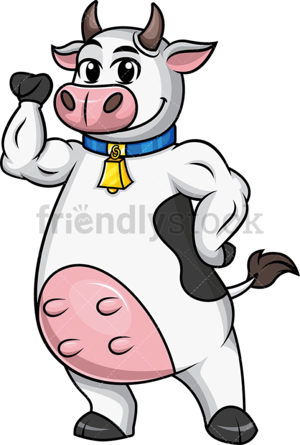 Cow Mascot Flexing Muscles Cartoon Clipart Vector - FriendlyStock