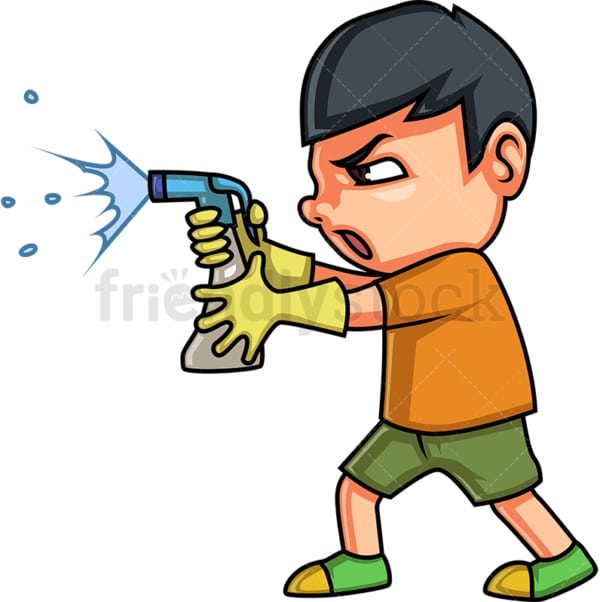 Little Boy Cleaning With Style Cartoon Clipart Vector - FriendlyStock