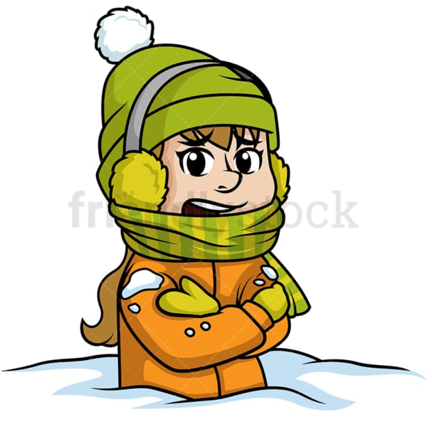 Freezing Woman Stuck In Snow Cartoon Clipart Vector - FriendlyStock