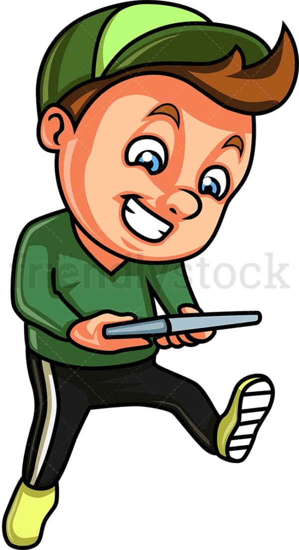 Little Kid Using Tablet Cartoon Clipart Vector - FriendlyStock