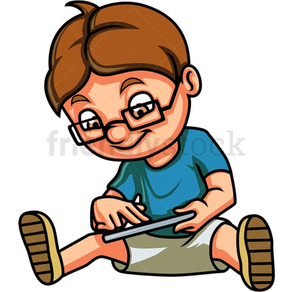 Cute Child Using A Tablet Cartoon Clipart Vector - FriendlyStock