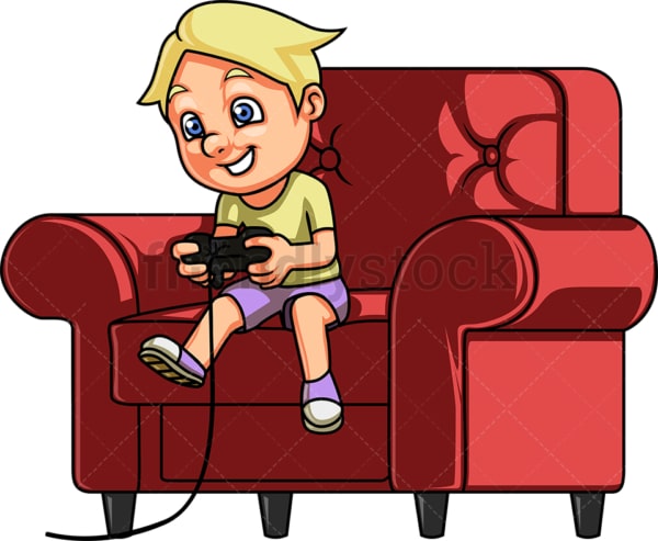 Boy Gamer Playing Video Games Cartoon Clipart Vector - FriendlyStock