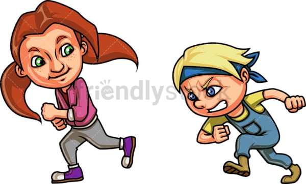 Boy And Girl Racing Each Other Cartoon Vector Clipart - FriendlyStock