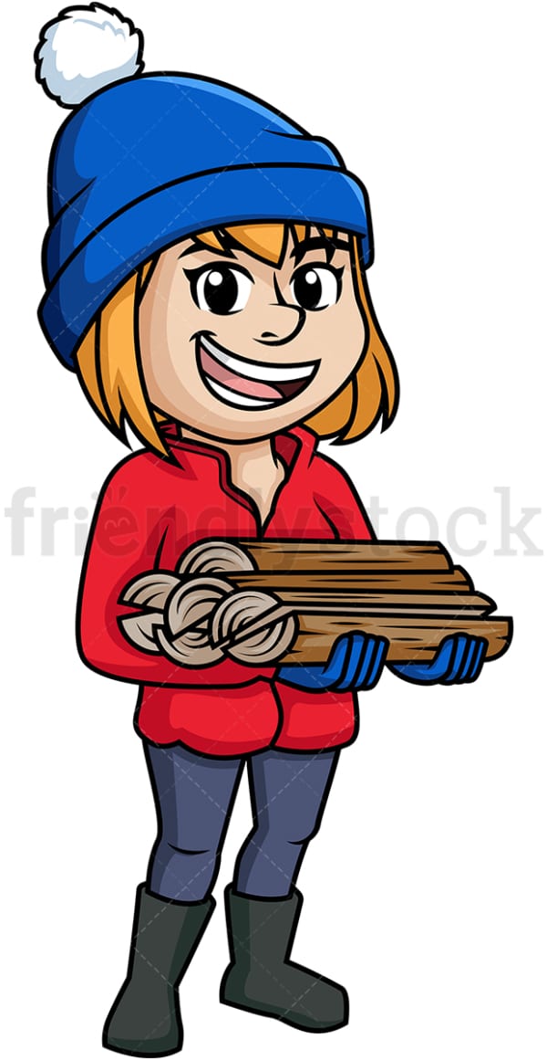 Woman Carrying Firewood Cartoon Clipart Vector - FriendlyStock