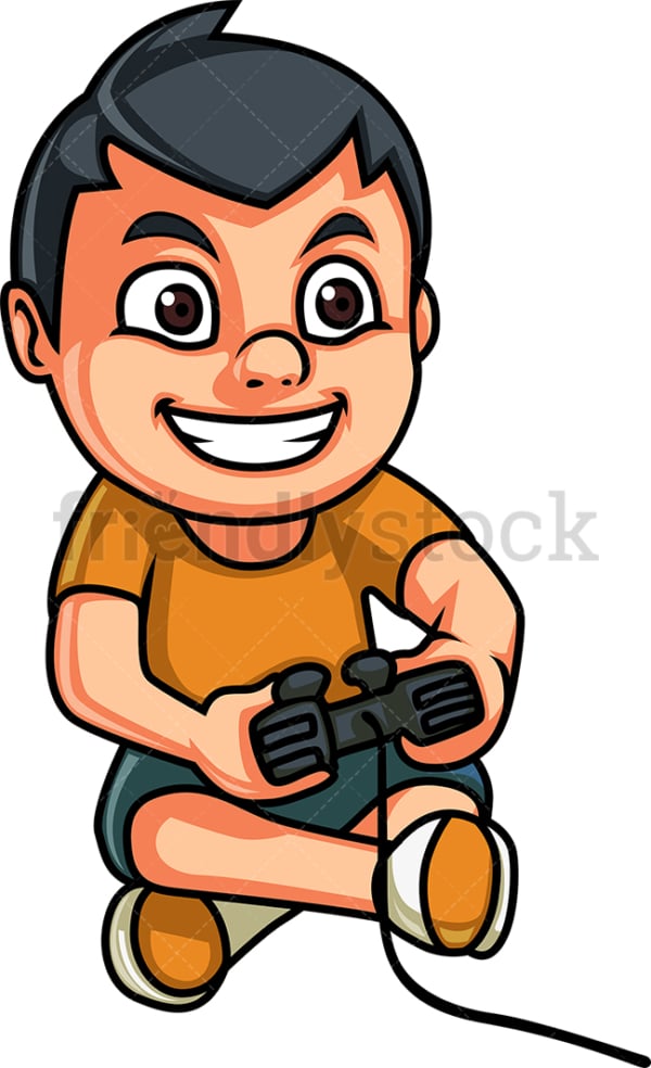 Kid Holding Video Game Controller Cartoon Clipart Vector - FriendlyStock