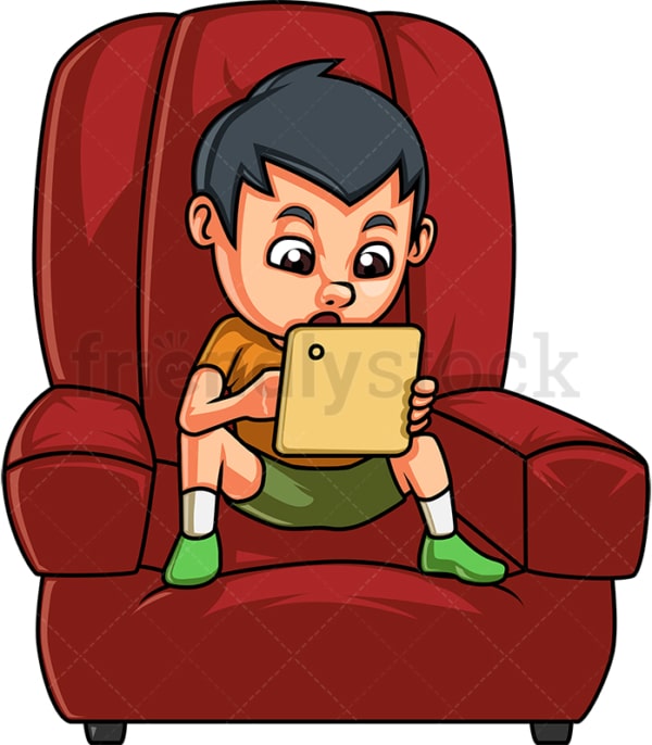 Little Kid Using Tablet Cartoon Clipart Vector - FriendlyStock