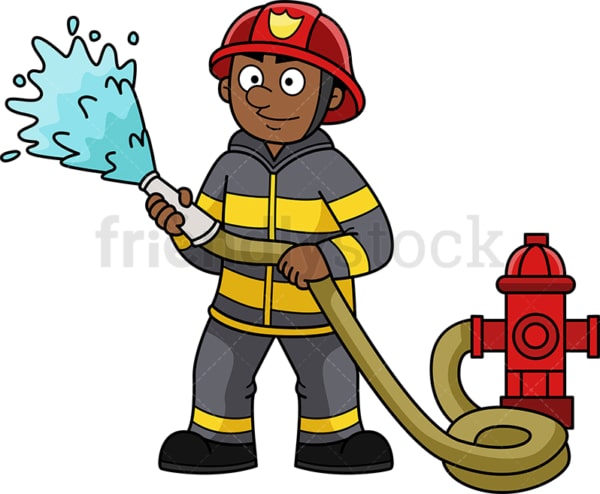 Black Firefighter Cartoon Clipart Vector - FriendlyStock