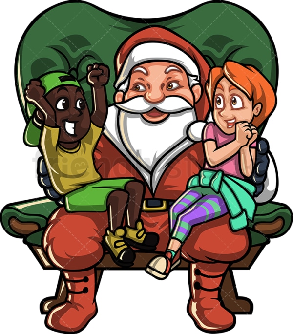 Kids Sitting On Santa's Lap Cartoon Vector Clipart - FriendlyStock