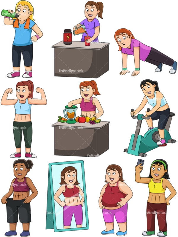 Women Weight Loss Cartoon Vector Clipart - FriendlyStock