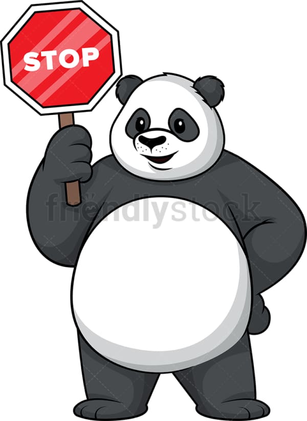 Panda Holding Stop Sign Cartoon Clipart Vector - FriendlyStock