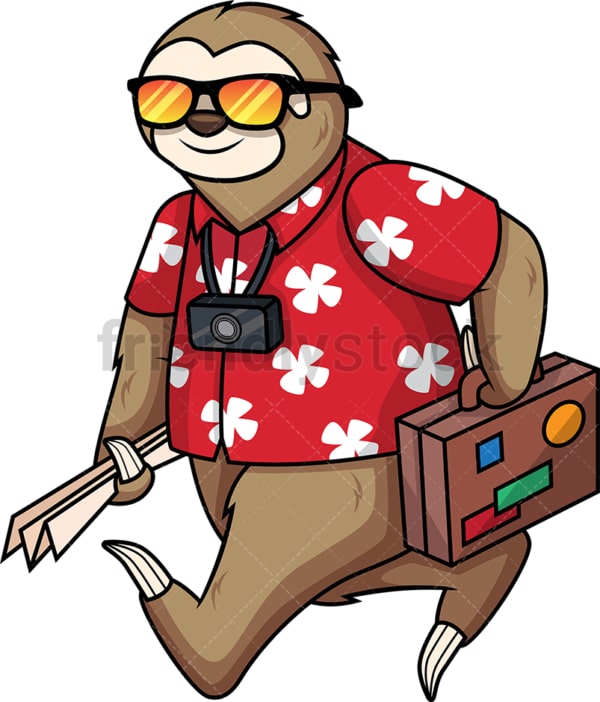 Sloth Traveling On Vacation Cartoon Clipart Vector - FriendlyStock
