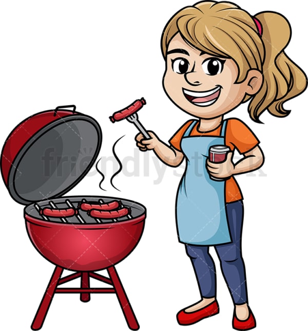 Woman Cooking Barbecue Cartoon Vector Clipart - FriendlyStock