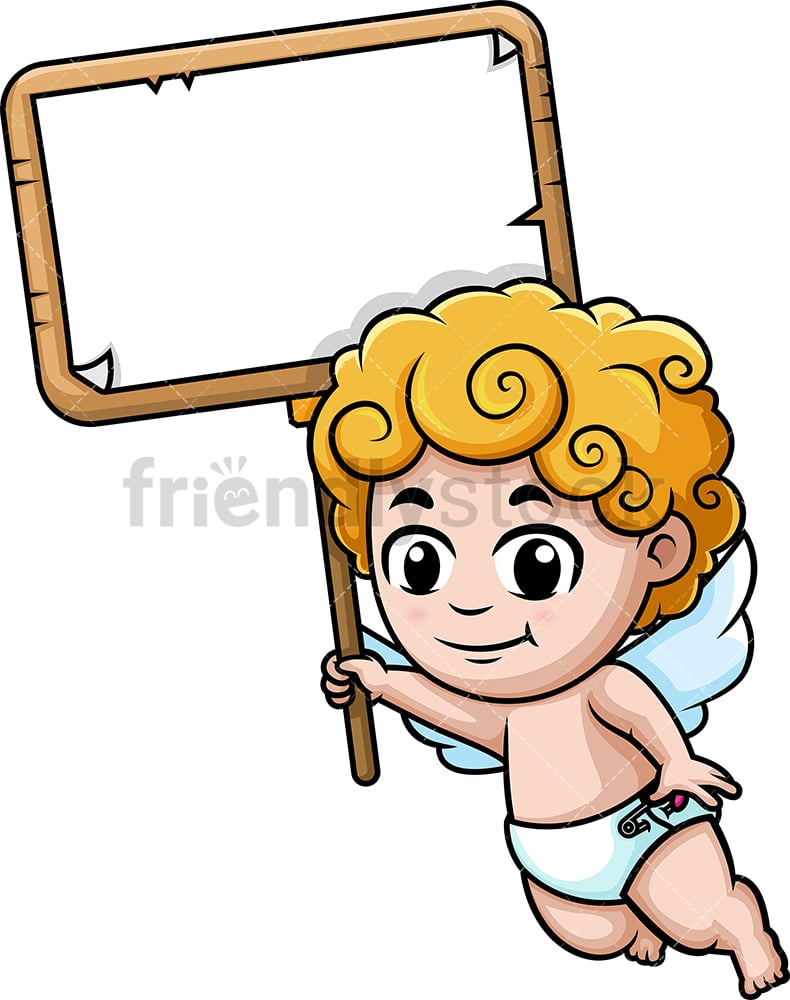 Cupid Holding Blank Sign Cartoon Clipart Vector - FriendlyStock