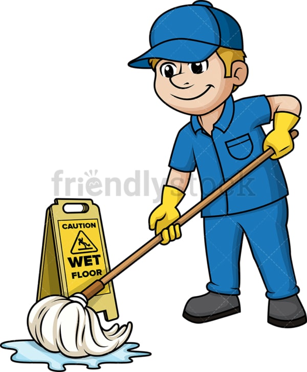 Man Mopping The Floor Cartoon Clipart Vector - FriendlyStock