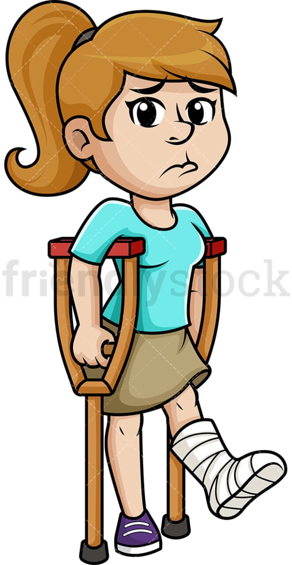 Injured Woman With Crutches Cartoon Clipart Vector - FriendlyStock