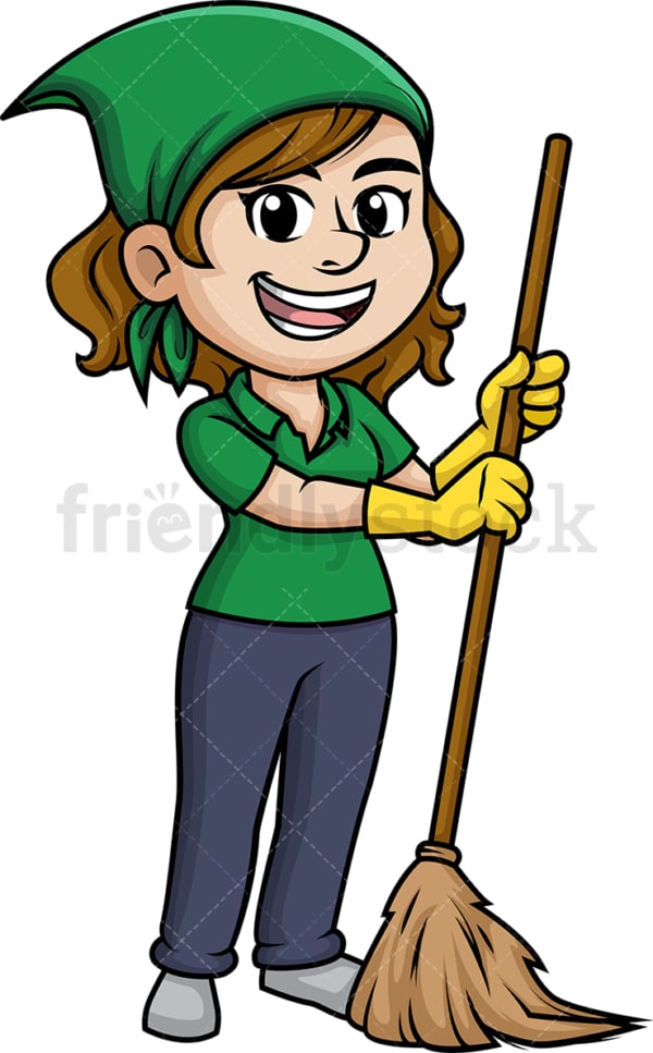 Woman Sweeping The Floor With Broom Cartoon Clipart Vector - FriendlyStock