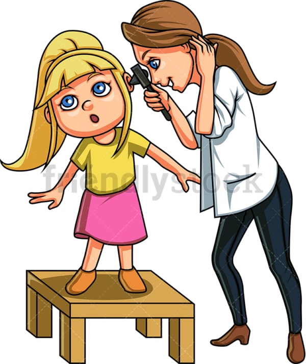 Doctor Checking Little Girl's Ears Cartoon Vector Clipart - FriendlyStock