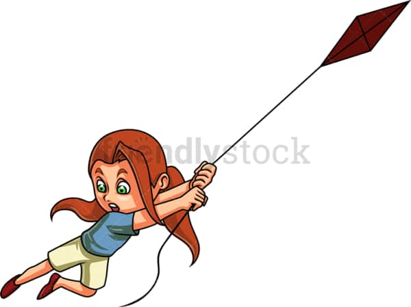 Girl Trying To Fly Kite Cartoon Vector Clipart - FriendlyStock
