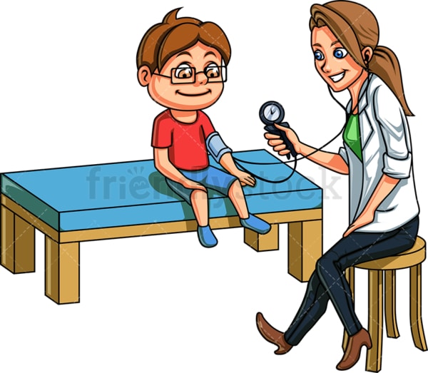 Doctor Taking Blood Pressure From Kid Cartoon Vector Clipart ...