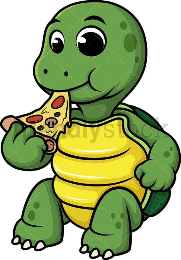 Turtle Eating Pizza Cartoon Clipart Vector - FriendlyStock