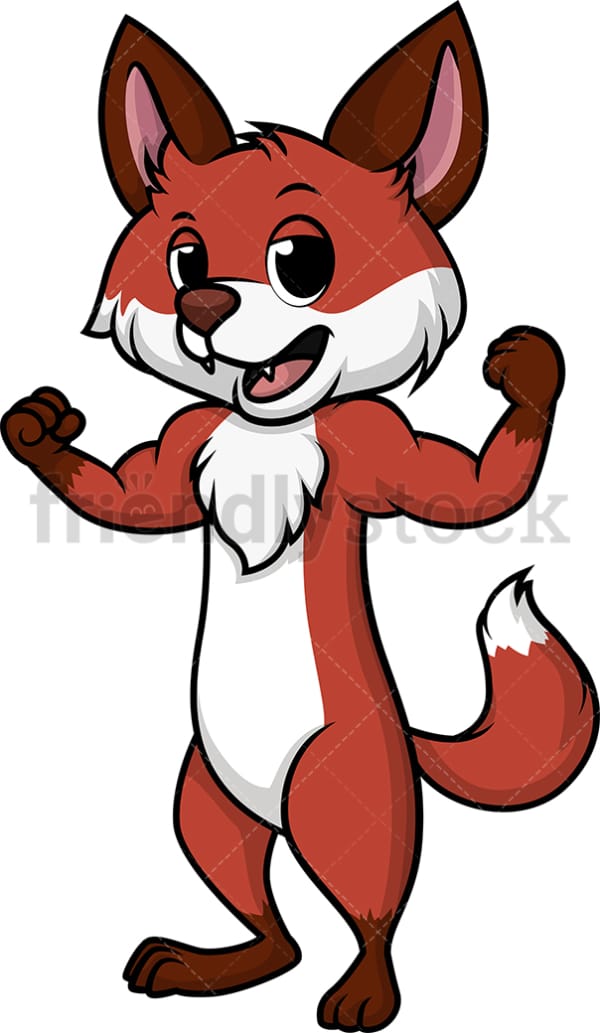 Fox Flexing Its Muscles Cartoon Clipart Vector - FriendlyStock