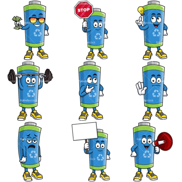 Eco-Friendly Battery Thinking Cartoon Clipart Vector - FriendlyStock
