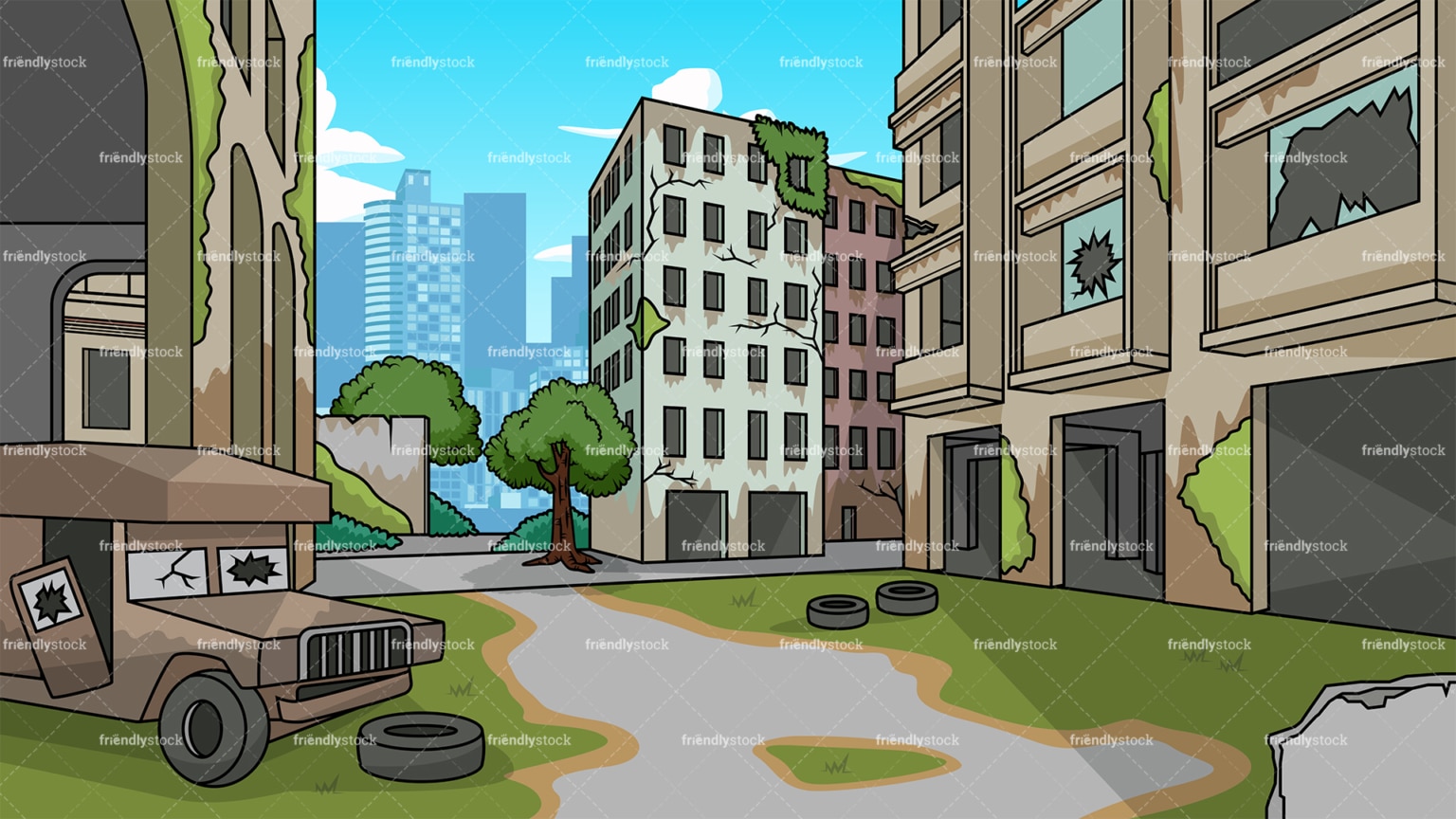 Abandoned City Background Cartoon Clipart Vector - FriendlyStock