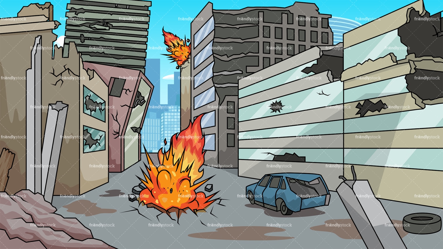 City Under Attack Background Cartoon Clipart Vector - FriendlyStock