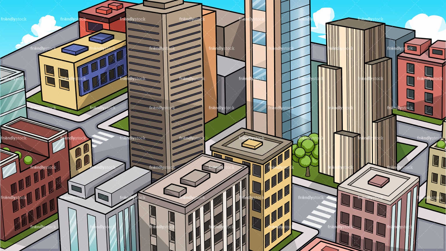 Cityscape Background Cartoon Clipart Vector - FriendlyStock