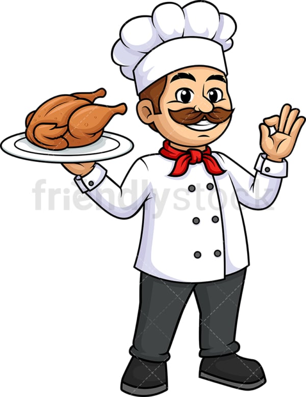 Male Chef Holding Chicken Cartoon Clipart Vector - FriendlyStock