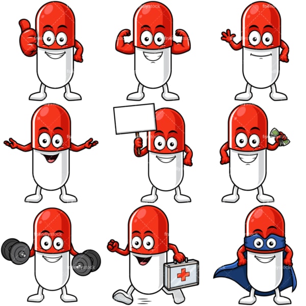 Capsule Pill Character Flexing Muscles Cartoon Clipart Vector ...