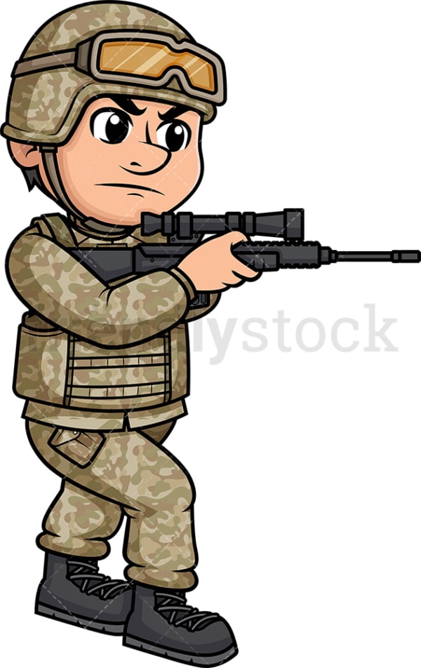 Soldier Holding A Rifle And Aiming Cartoon Vector Clipart - FriendlyStock