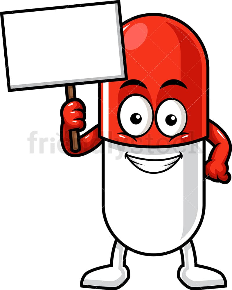 Capsule Pill Character Holding Blank Sign Cartoon Clipart Vector ...