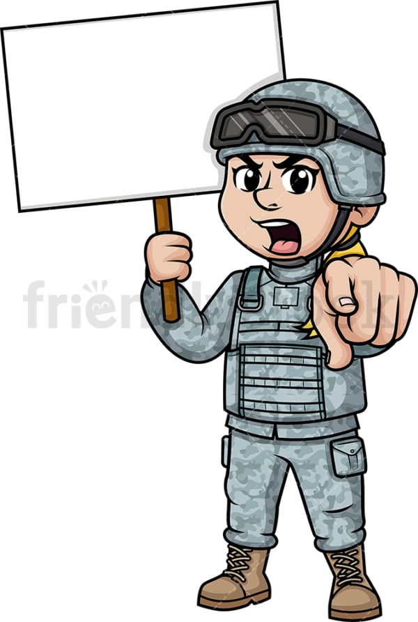 Female Soldier Shouting Cartoon Vector Clipart - FriendlyStock