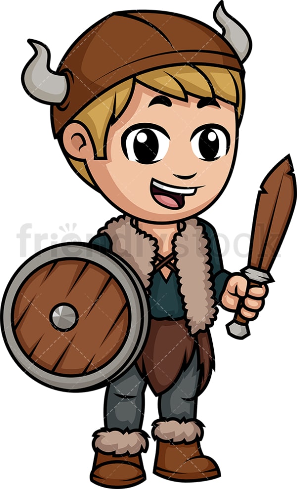 Little Boy Viking Cartoon Vector Clipart - FriendlyStock