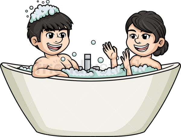 Asian Couple In Bathtub Cartoon Clipart Vector - FriendlyStock
