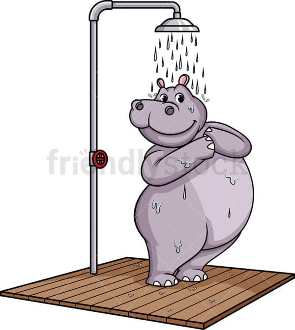Hippo Taking A Shower Cartoon Clipart Vector - FriendlyStock