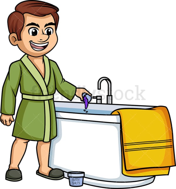 Caucasian Man Using Bath Salts Cartoon Clipart Vector - FriendlyStock