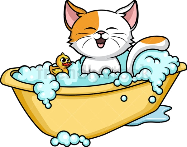 Cat Having A Bath Cartoon Clipart Vector - FriendlyStock