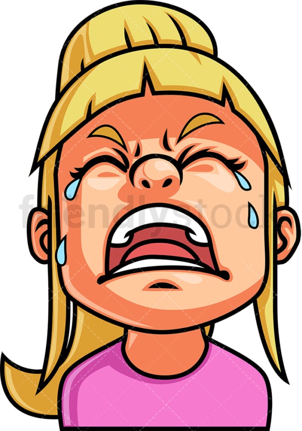 Little Girl Crying Out Loud Face Cartoon Vector Clipart - FriendlyStock