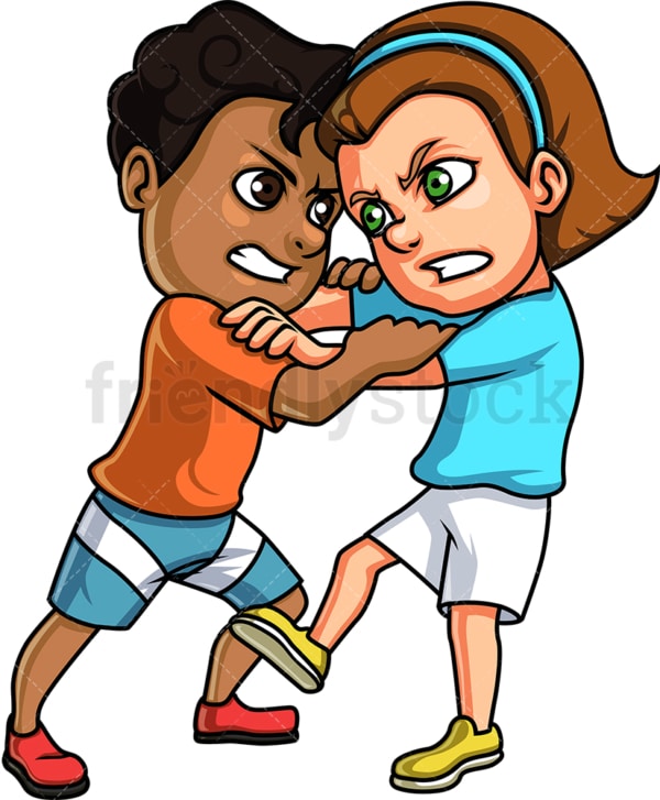 Little Boys Fighting Cartoon Clipart Vector - FriendlyStock