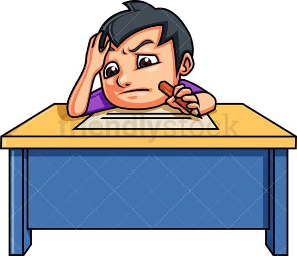 Little Boy Writing An Essay Cartoon Clipart Vector - FriendlyStock