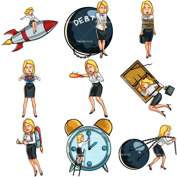 Business Woman Wearing Jetpack Cartoon Vector Clipart - FriendlyStock