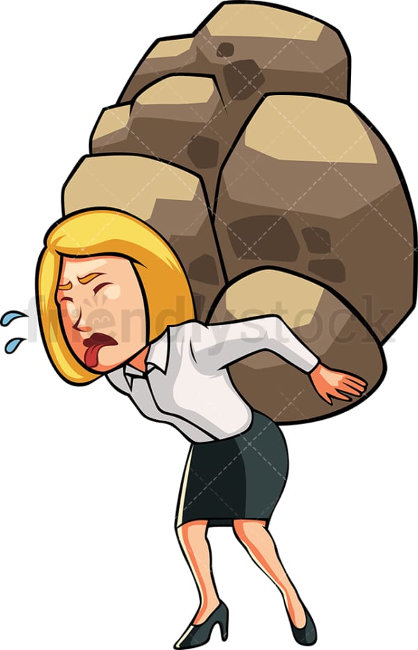 Business Woman Carrying Heavy Load Cartoon Vector Clipart - FriendlyStock