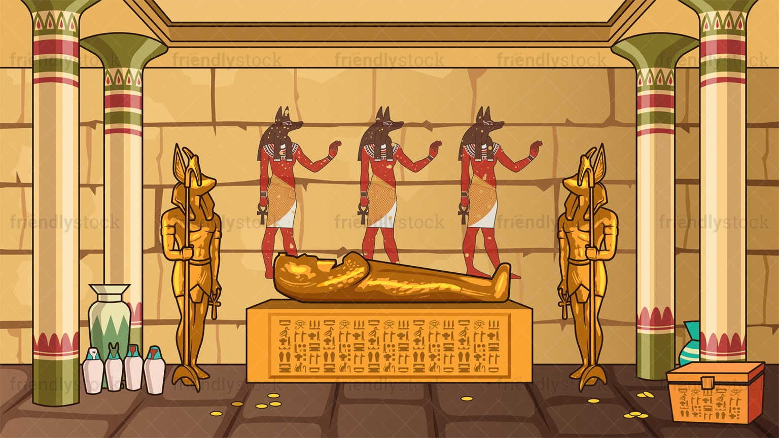 Ancient Egyptian Tomb Background Cartoon Vector Clipart - FriendlyStock