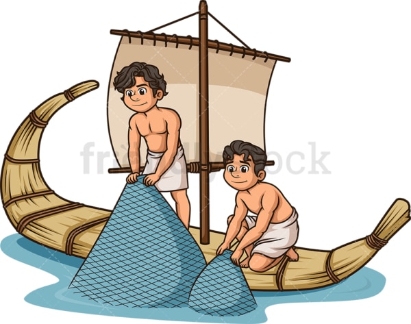 Ancient World Fishermen Fishing Cartoon Vector Clipart - FriendlyStock