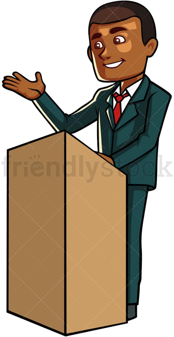 Black Man Giving A Speech Cartoon Vector Clipart - FriendlyStock