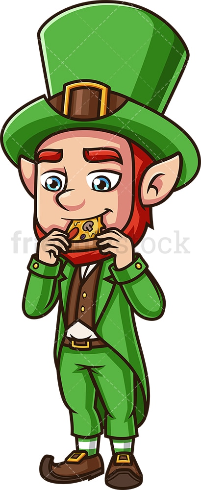 Leprechaun Eating Pizza Cartoon Clipart Vector - FriendlyStock