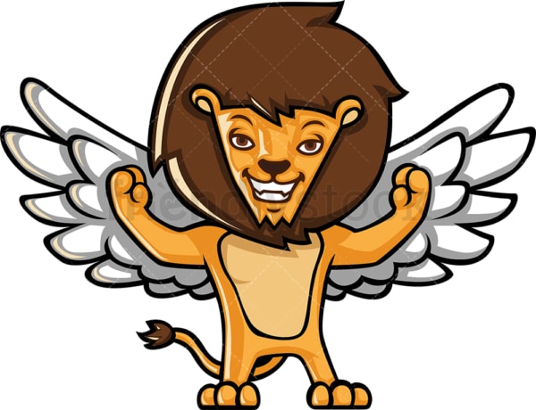 Winged Lion Flexing Its Muscles Cartoon Clipart Vector - FriendlyStock
